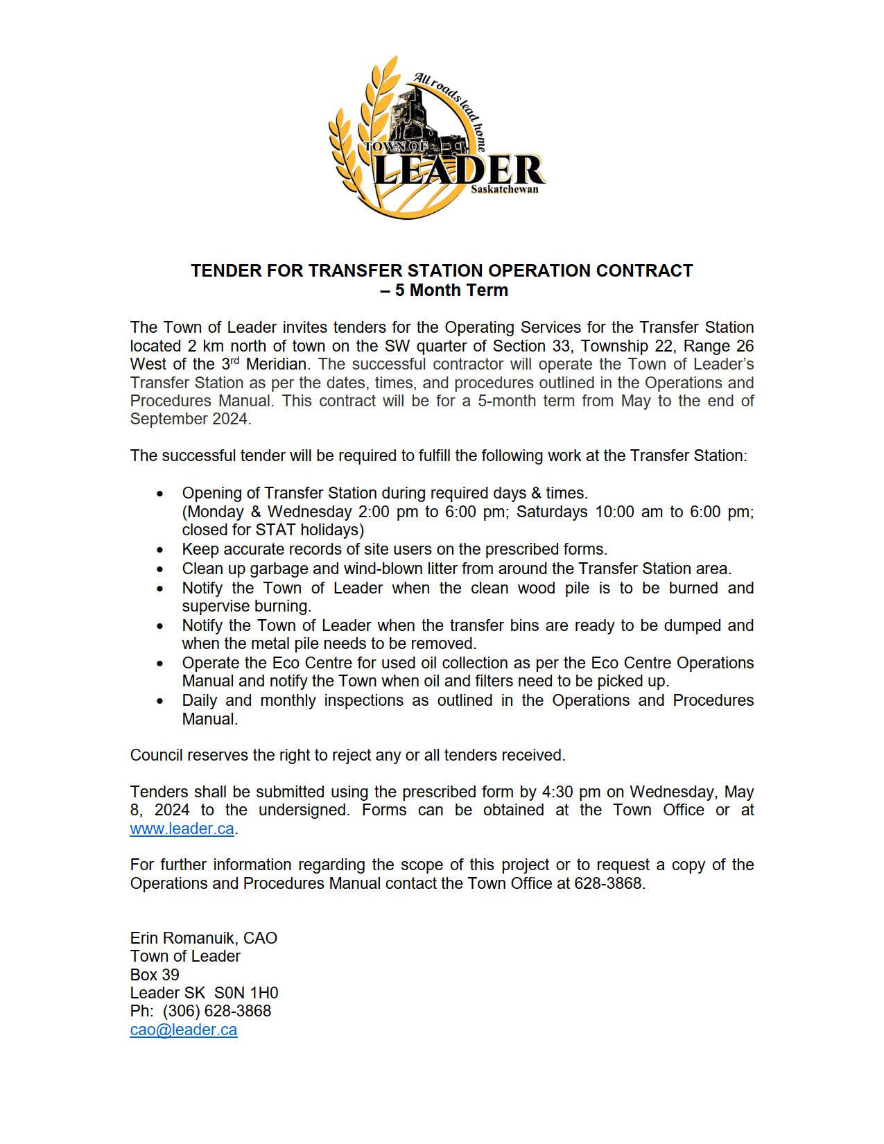 Latest News – Town of Leader